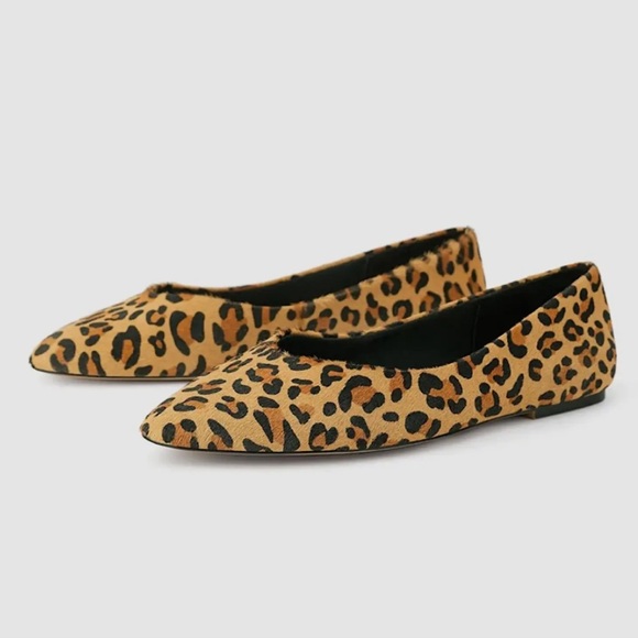 Zara | Shoes | Zara Leather Fur Skin Leopard Print Ballet Flats Nwt ...